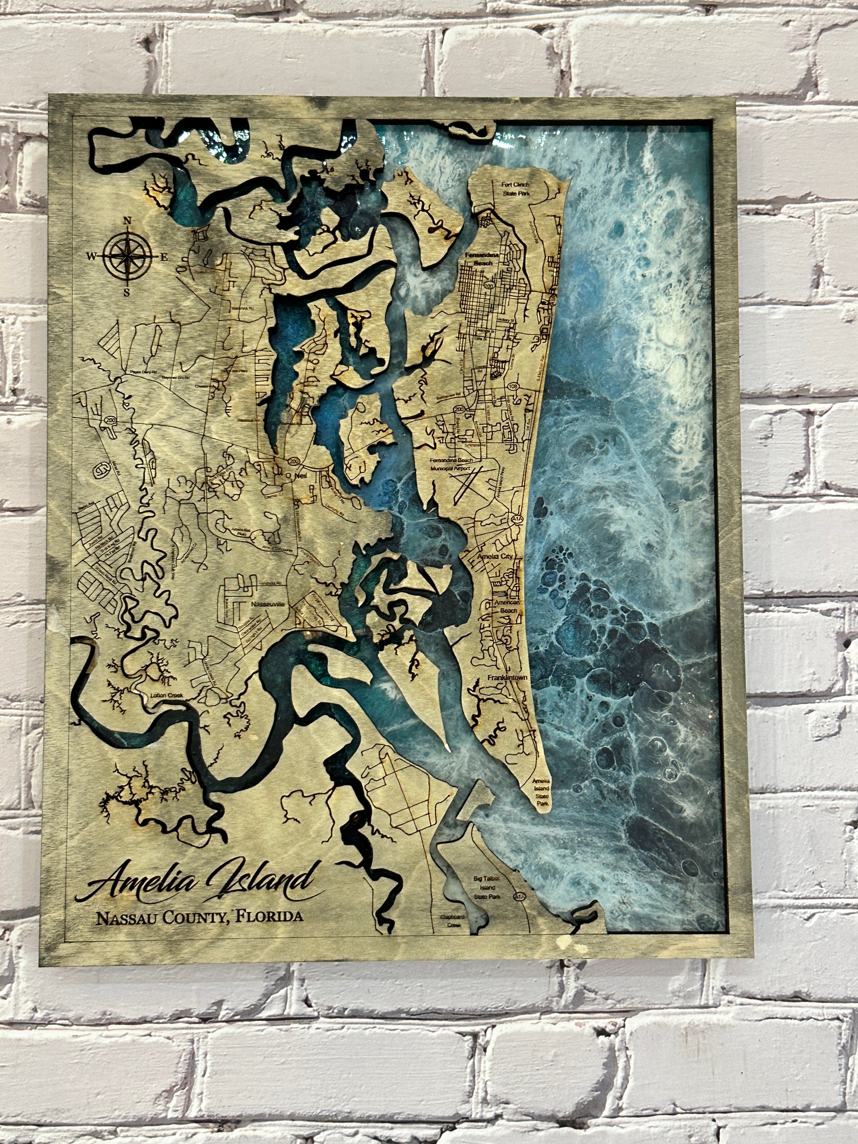 Amelia Island Map Epoxy Poured Sign P2058